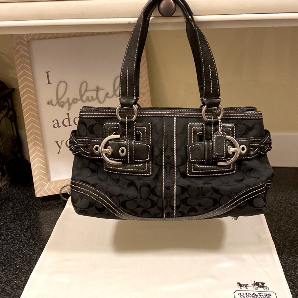 Coach Black On Black Signature Canvas & Leather Tote … - Gem